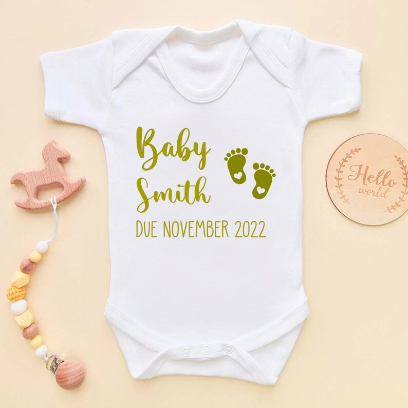 Personalised Baby Announcement Vest – Custom Name Baby Grow and Due ...