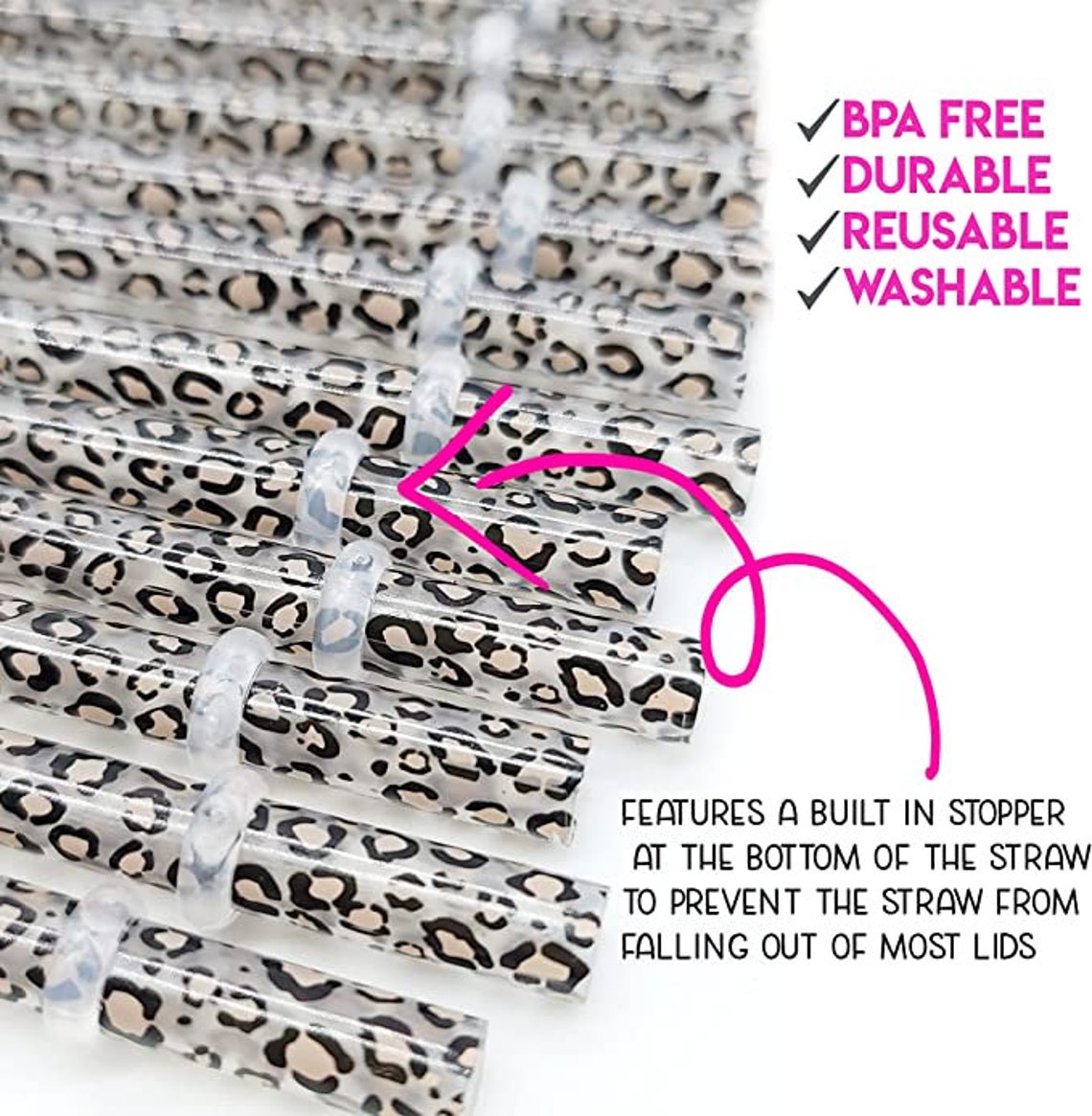 Leopard Reusable Plastic Tumbler Straws - Etsy