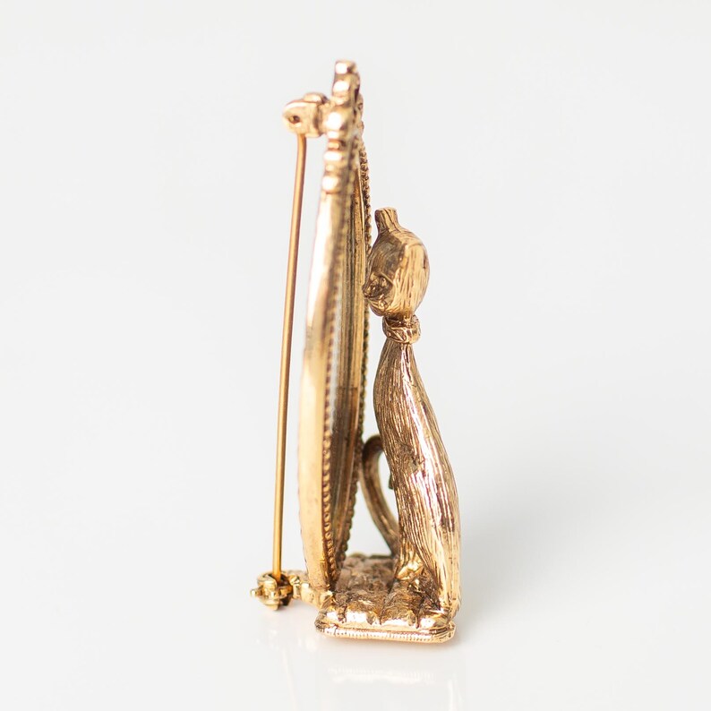 Vintage Gold Tone Cat Looking in Mirror Brooch Figural Standing Cat Pin ...