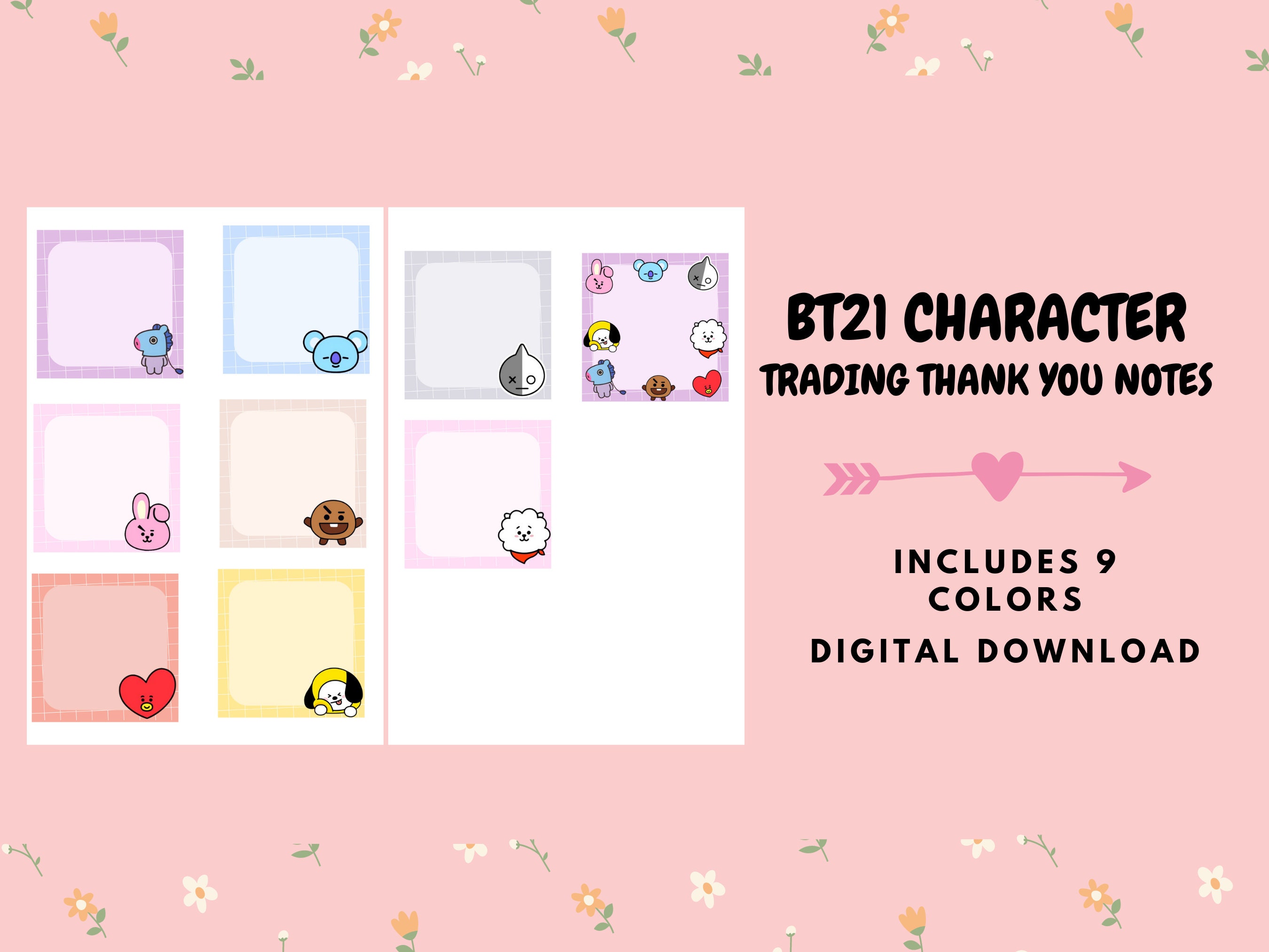 BT21 Inspired Thank You Notes/memo Sheets - Etsy