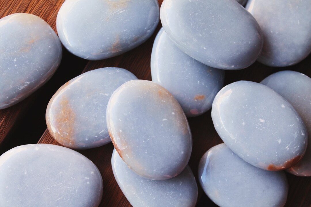 Polished Angelite (blue Anhydrite) Pocket Stones, Angelite Palm Stone ...