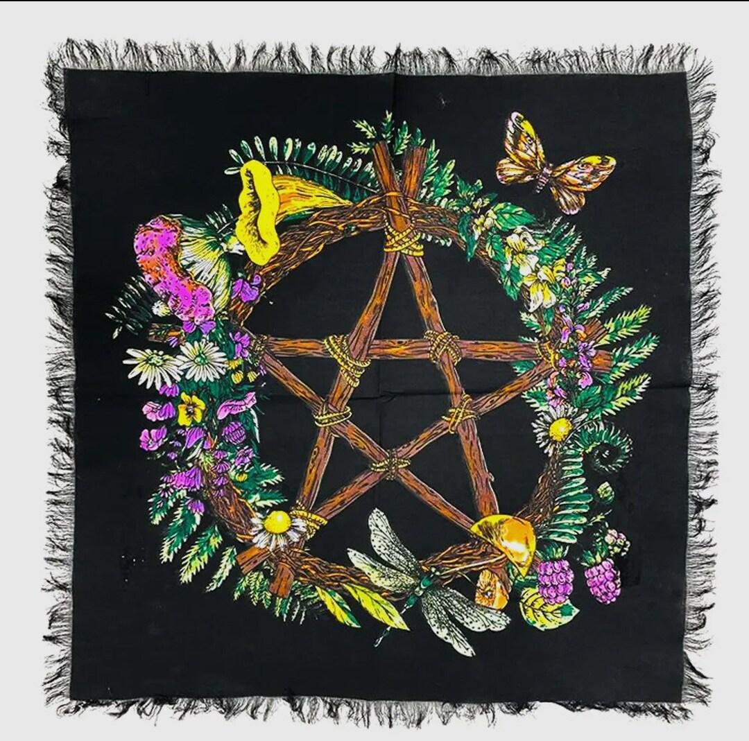 Floral Pentagram 24″ X 24″ Altar Cloth Tapestry, Pentagram, Altar Cloth ...