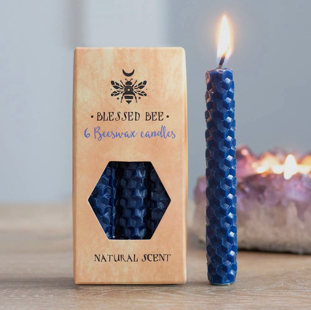 Set of 6 Blue Beeswax Magic Spell Candles, Blue Chime Candles, Honey ...