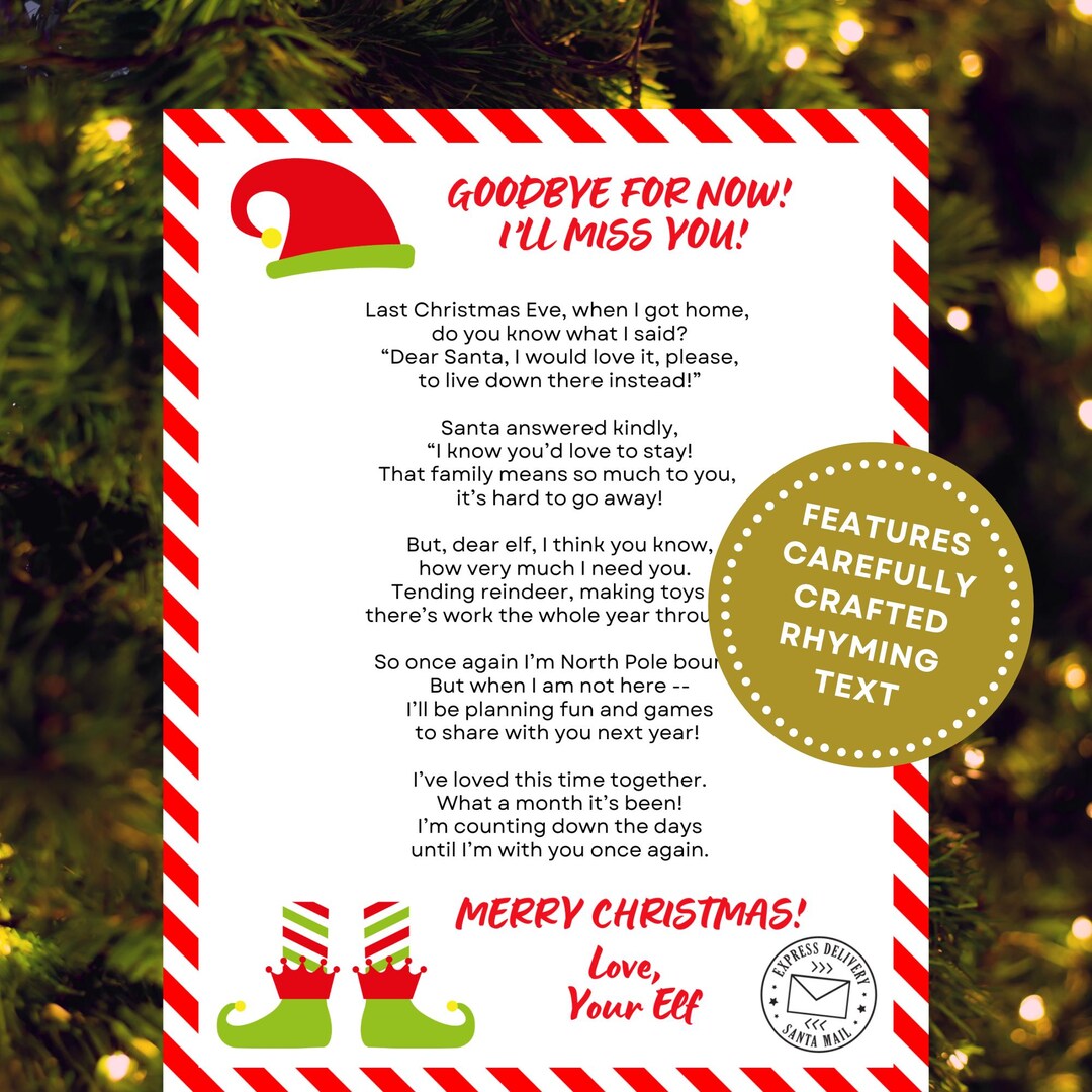 Elf Goodbye Letter, Printable Elf Departure Letter, Goodbye From Your ...