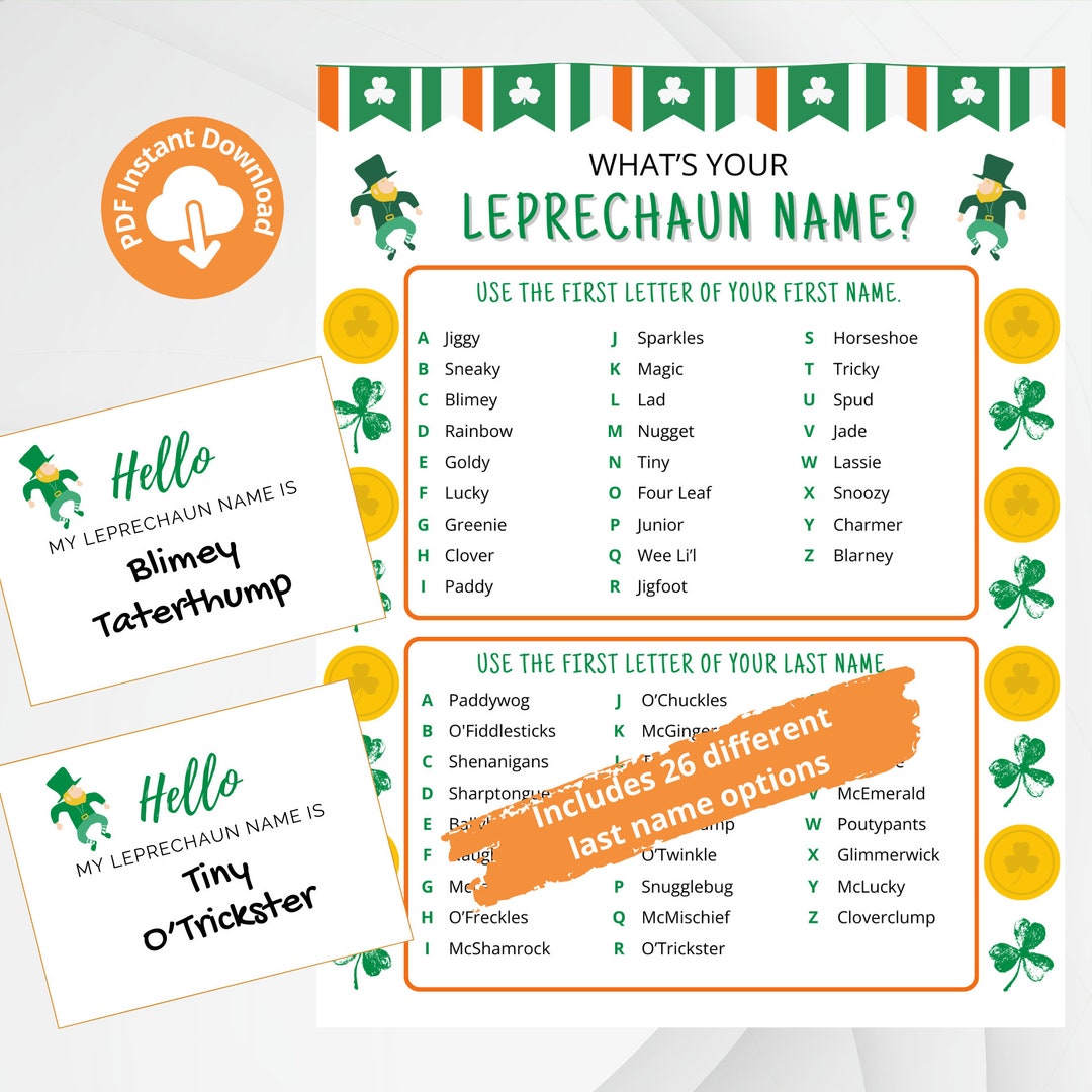 What's Your Leprechaun Name, Leprechaun Name Game, St. Patrick's Day ...