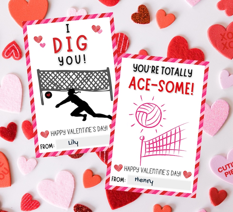 Volleyball Valentine Cards, Printable Valentine Card, Valentine Card ...