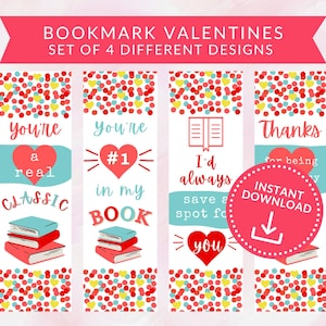 Valentines Day Bookmarks, Classroom Valentines, Printable Valentines ...
