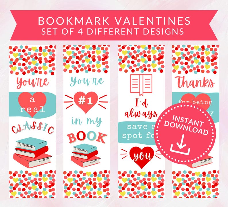 Valentines Day Bookmarks, Classroom Valentines, Printable Valentines ...