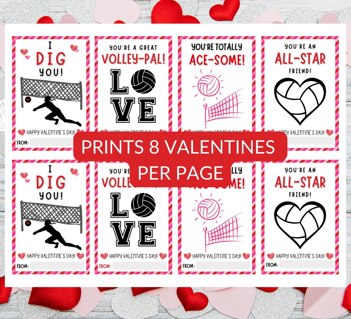 Volleyball Valentine Cards, Printable Valentine Card, Valentine Card ...