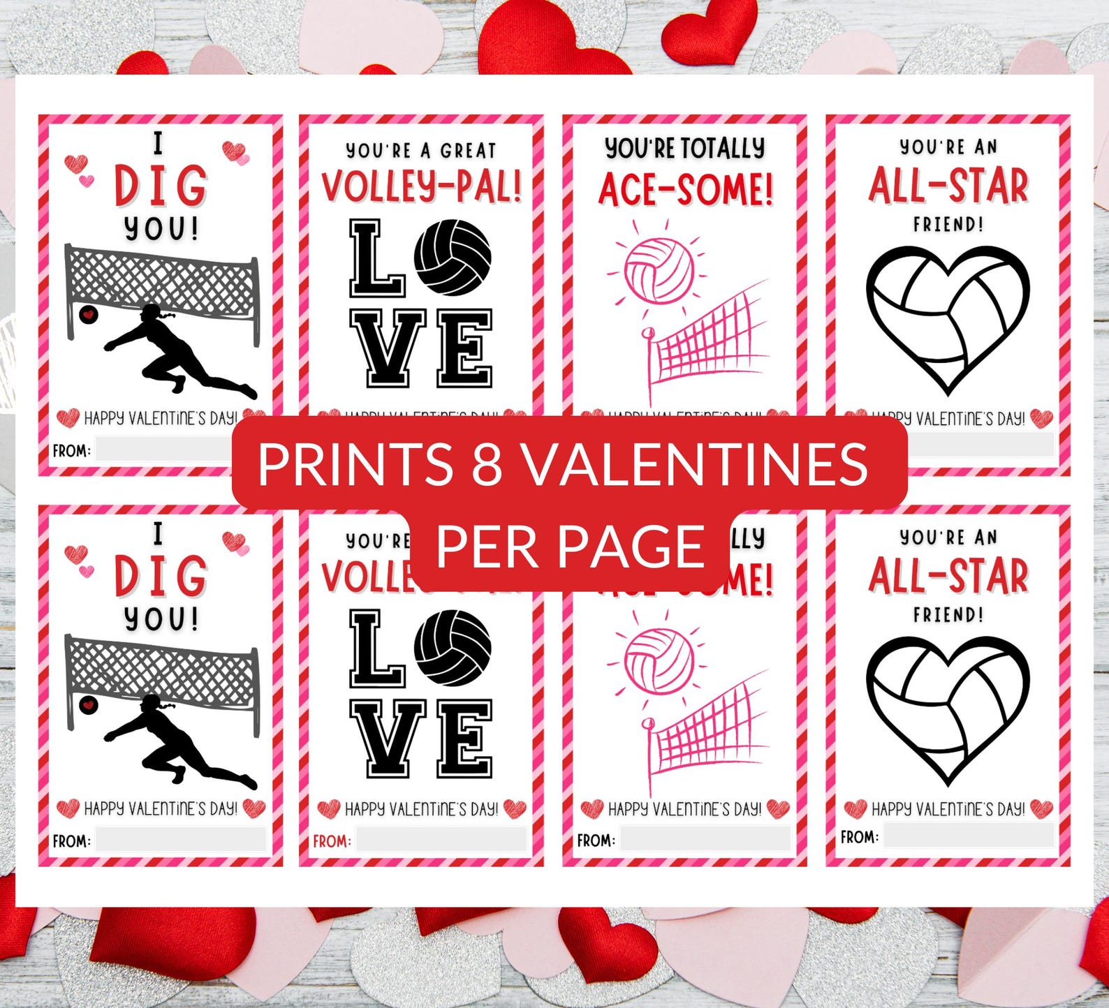 Volleyball Valentine Cards, Printable Valentine Card, Valentine Card ...