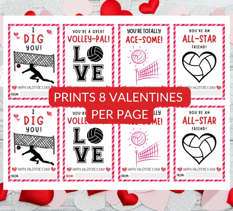 Volleyball Valentine Cards, Printable Valentine Card, Valentine Card ...