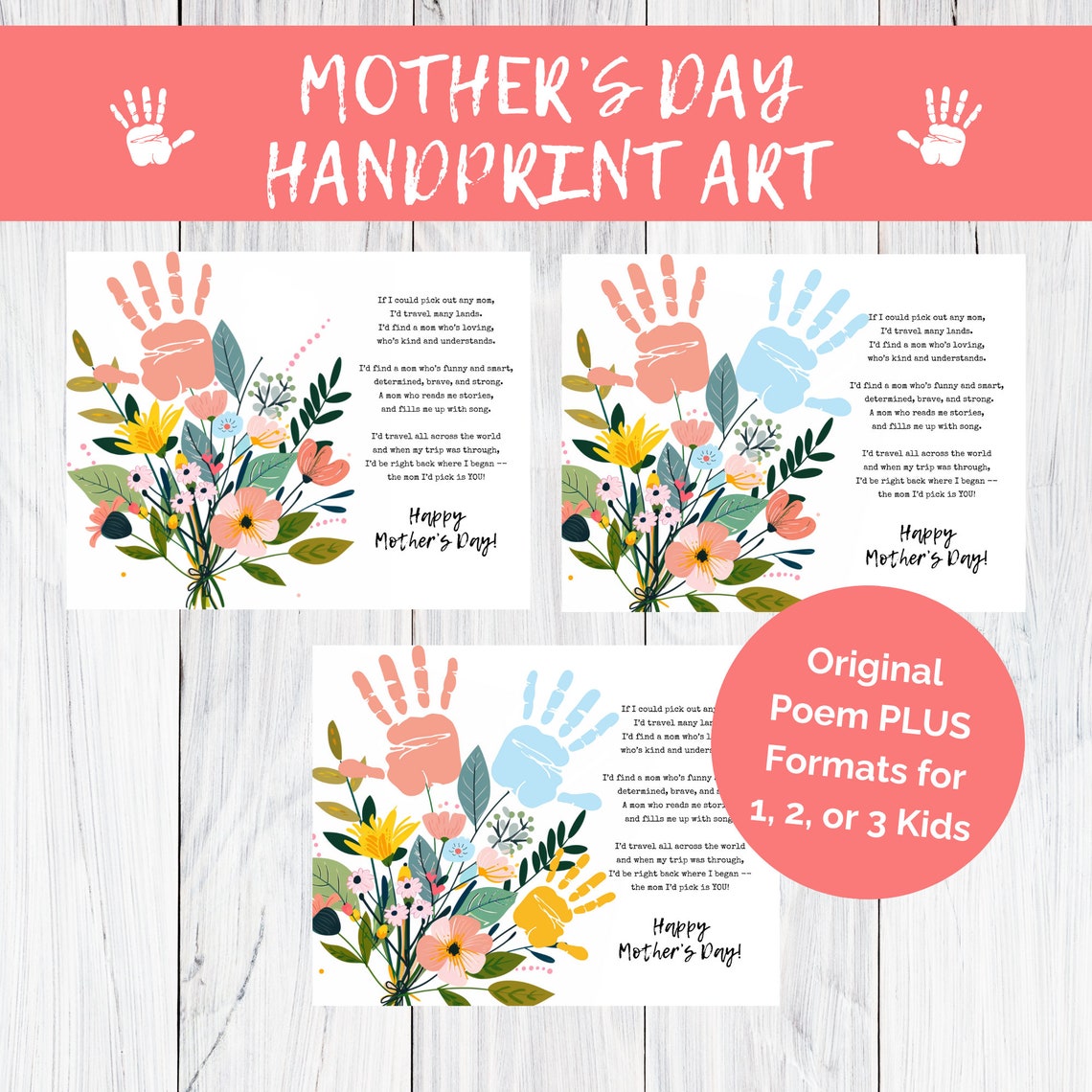Handprint Mothers Day, Mother's Day Poem With Flower Handprint Craft ...