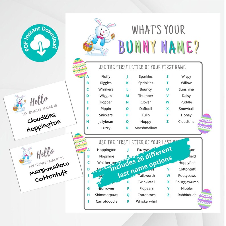 What's Your Bunny Name? Game, Easter Bunny Name Game, Easter Activity ...