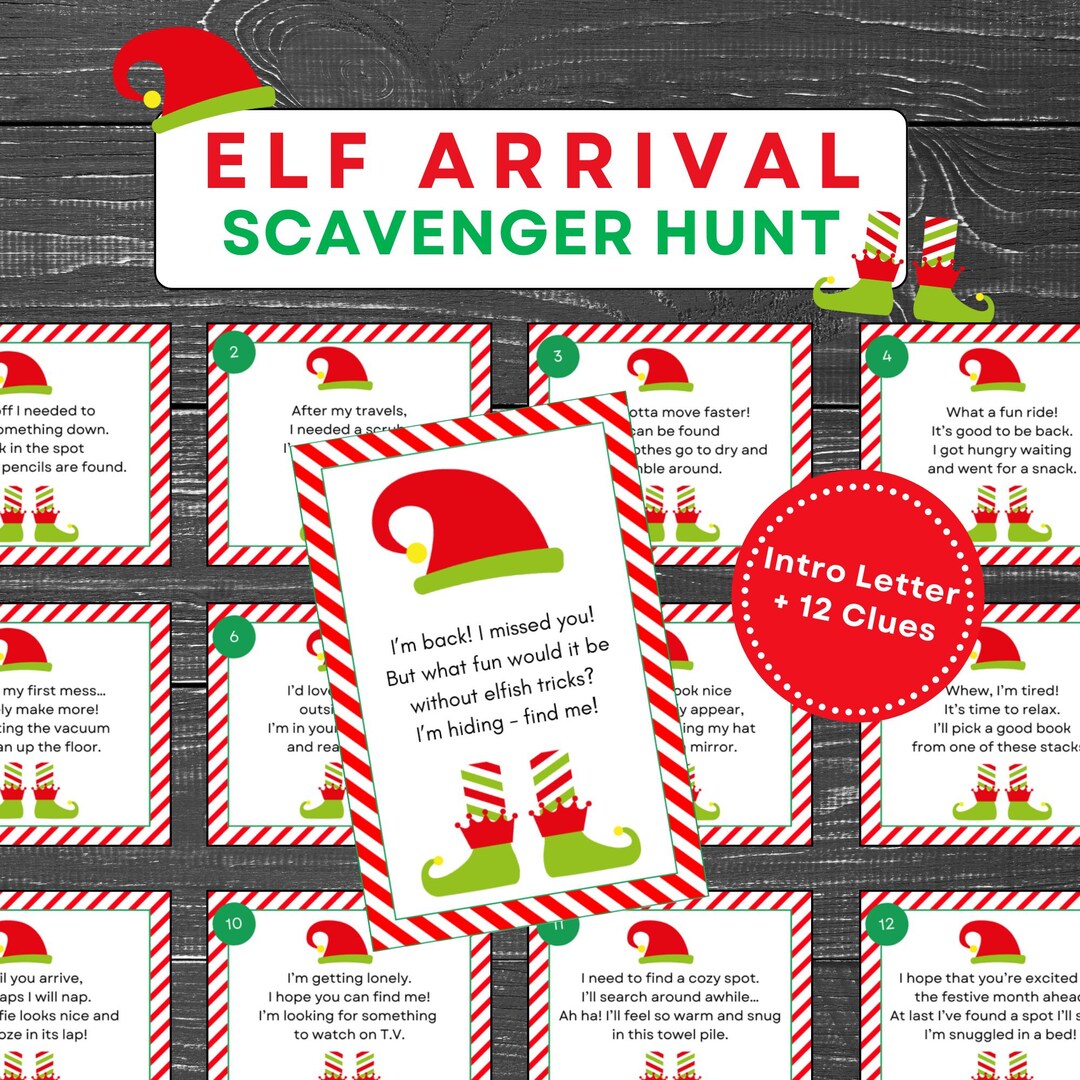 Elf Arrival Scavenger Hunt, Elf Arrival Idea, Elf Treasure Hunt ...