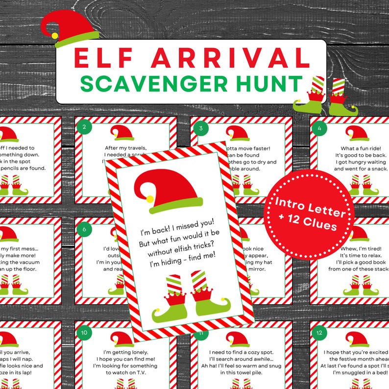 Elf Arrival Scavenger Hunt, Elf Arrival Idea, Elf Treasure Hunt ...