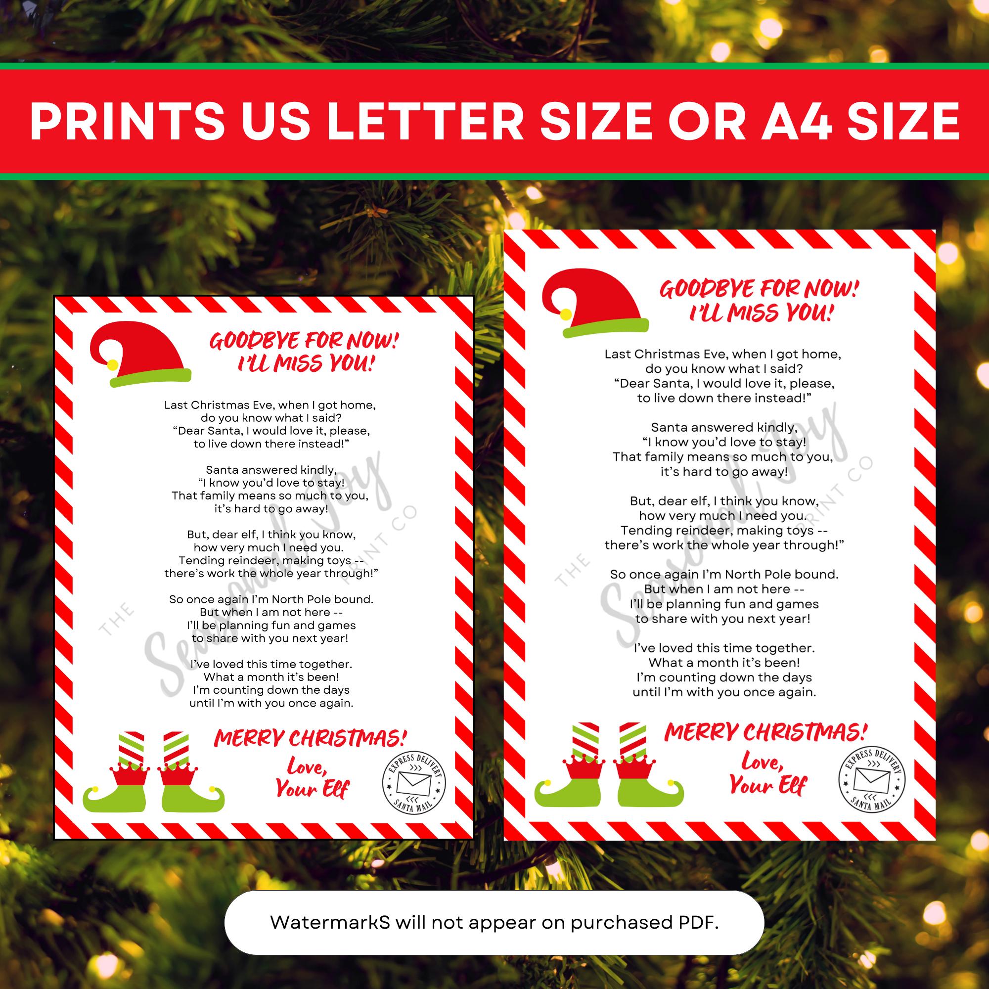 Elf Goodbye Letter, Printable Elf Departure Letter, Goodbye From Your ...