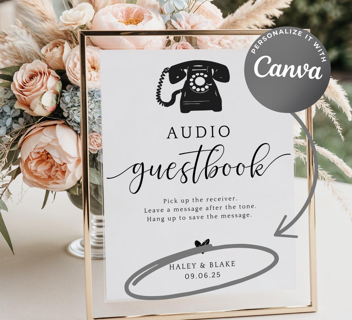 Printable Audio Guestbook Sign Template, Telephone Wedding Guestbook ...