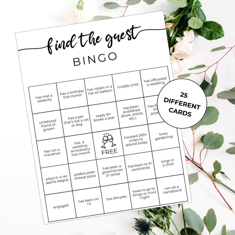 Find the Guest Wedding Bingo, Wedding Table Game, Wedding Reception ...