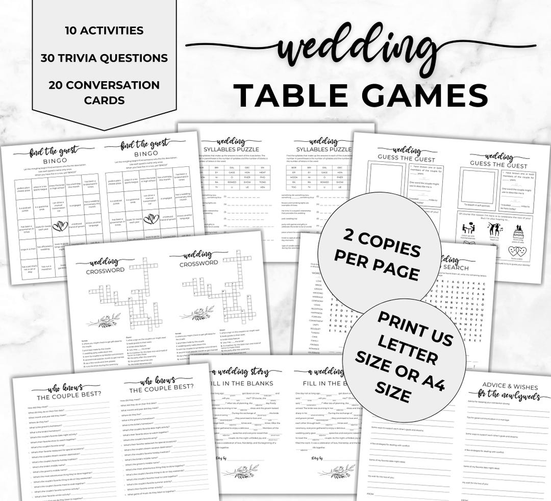Wedding Table Games, Wedding Reception Games, Ice Breaker Wedding Games ...