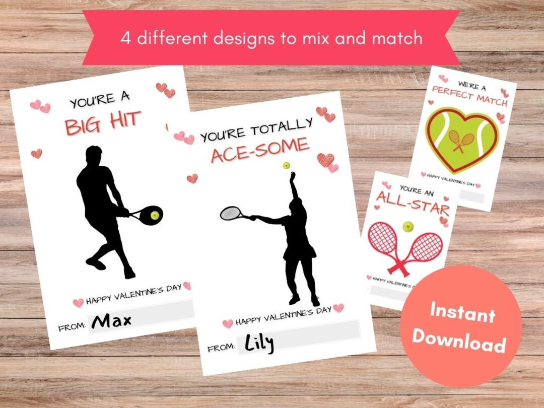 Tennis Valentine Card, Printable Valentine Card, Valentine Card for ...