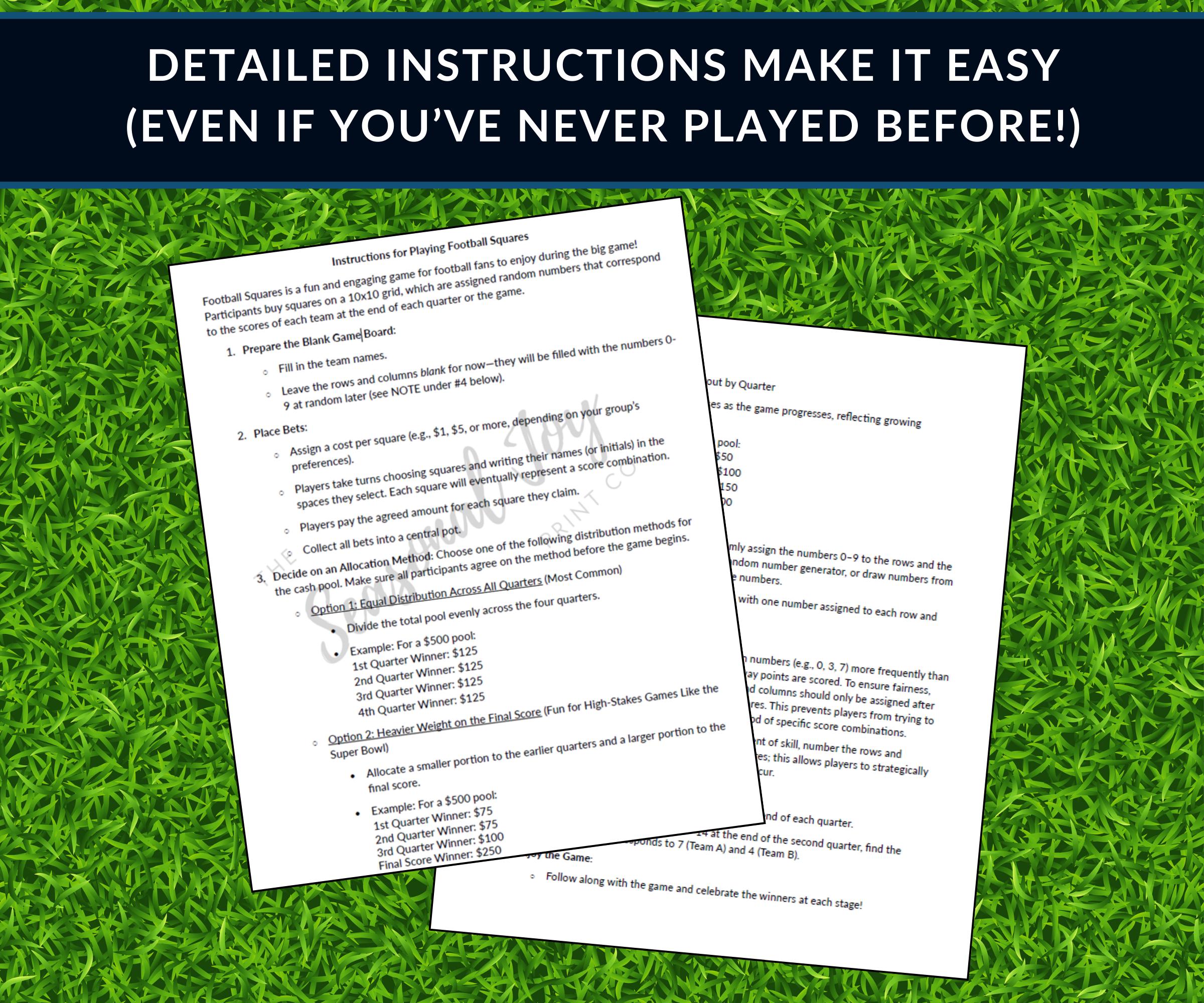 50 Football Squares Game, Football Party Game, Game Day Football ...