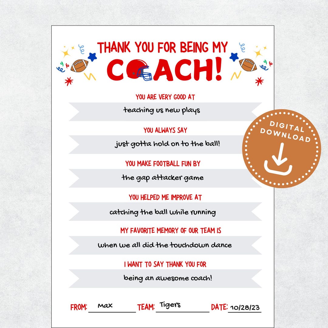 Football Coach Thank You, Football Coach Appreciation, Football Coach ...