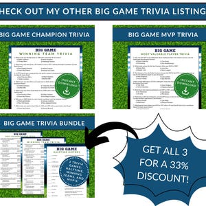 Big Game Trivia - Halftime Show, Big Game LIX Party Game, Game Day ...