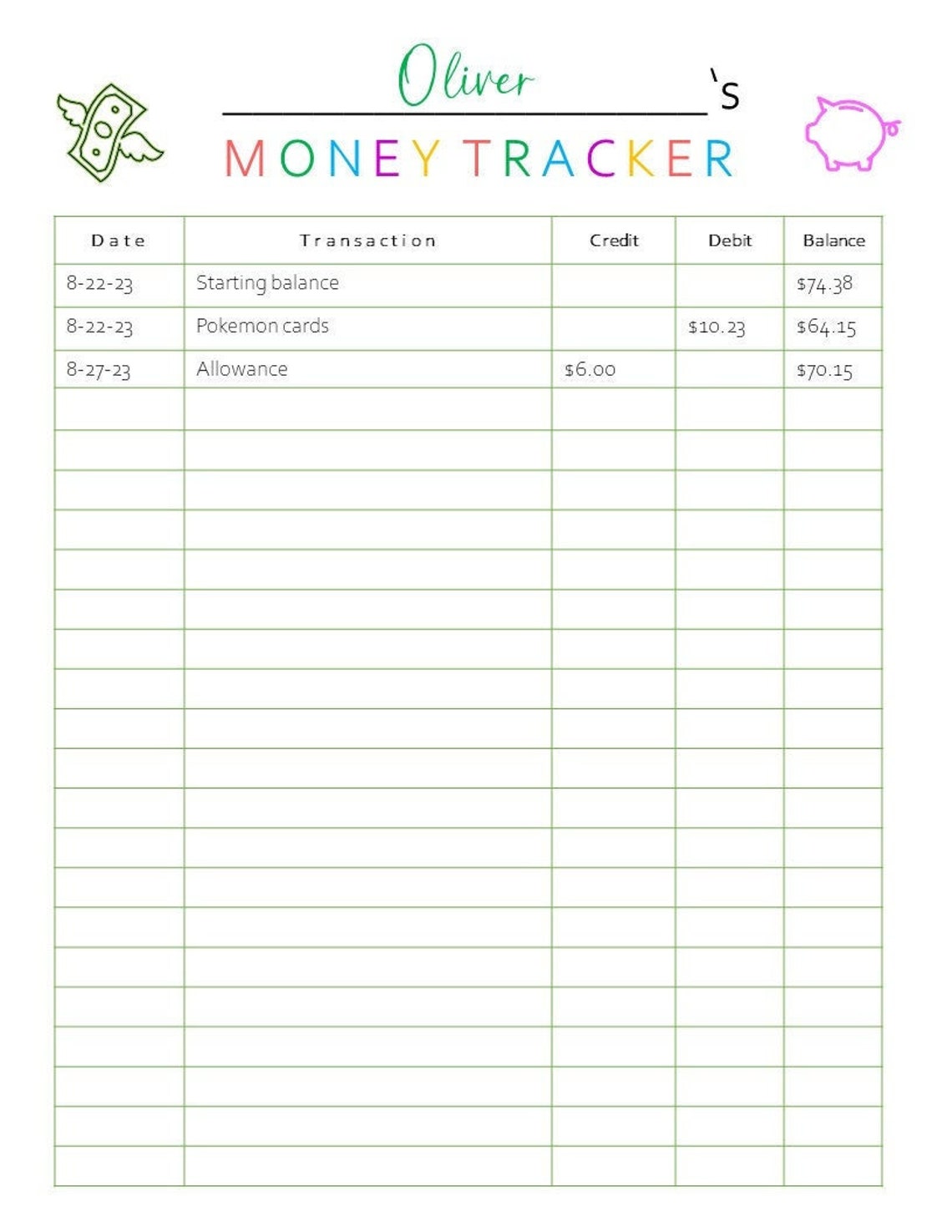 Allowance Tracker Printable, Spending Tracker for Kids, Money ...