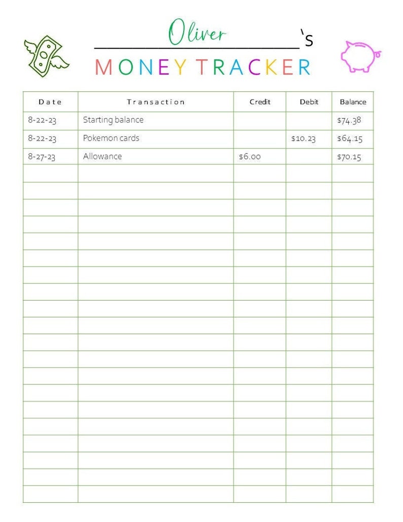 Allowance Tracker Printable, Spending Tracker for Kids, Money ...
