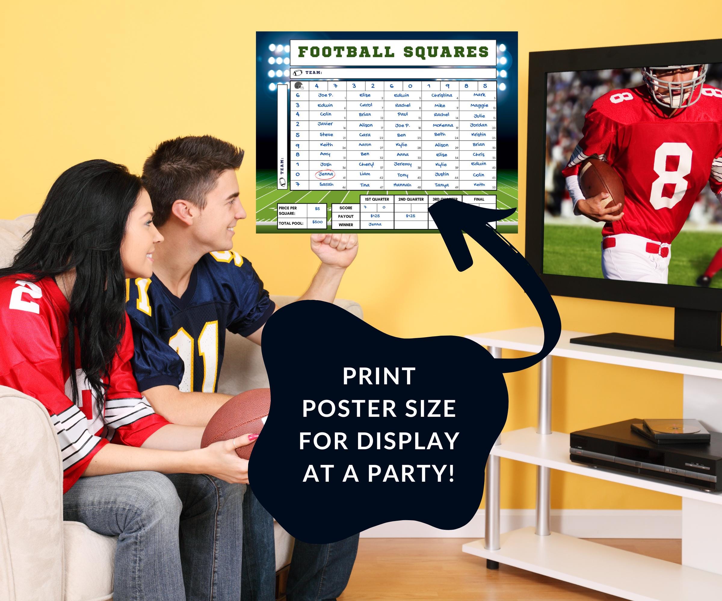 50 Football Squares Game, Football Party Game, Game Day Football ...