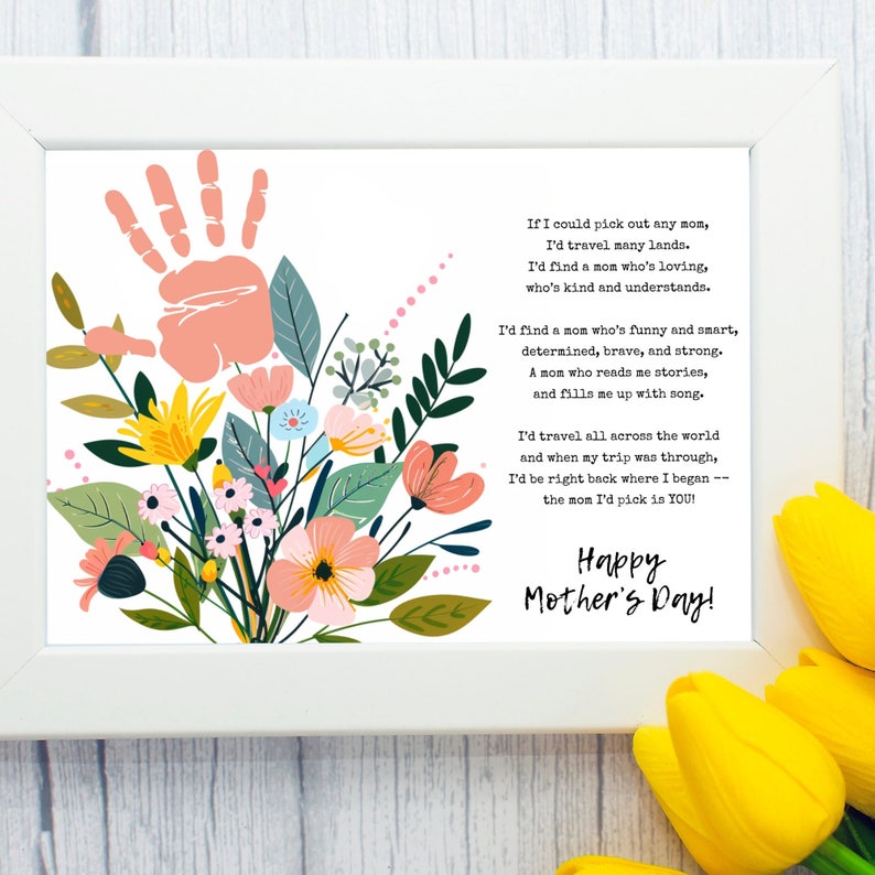 Handprint Mothers Day, Mother's Day Poem With Flower Handprint Craft ...