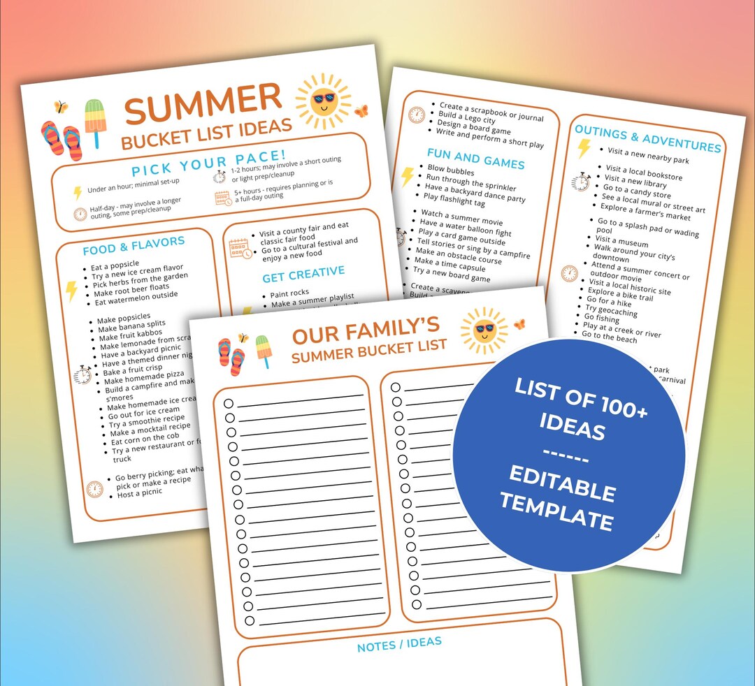 Summer Bucket List for Kids Printable, Printable List of Summer ...