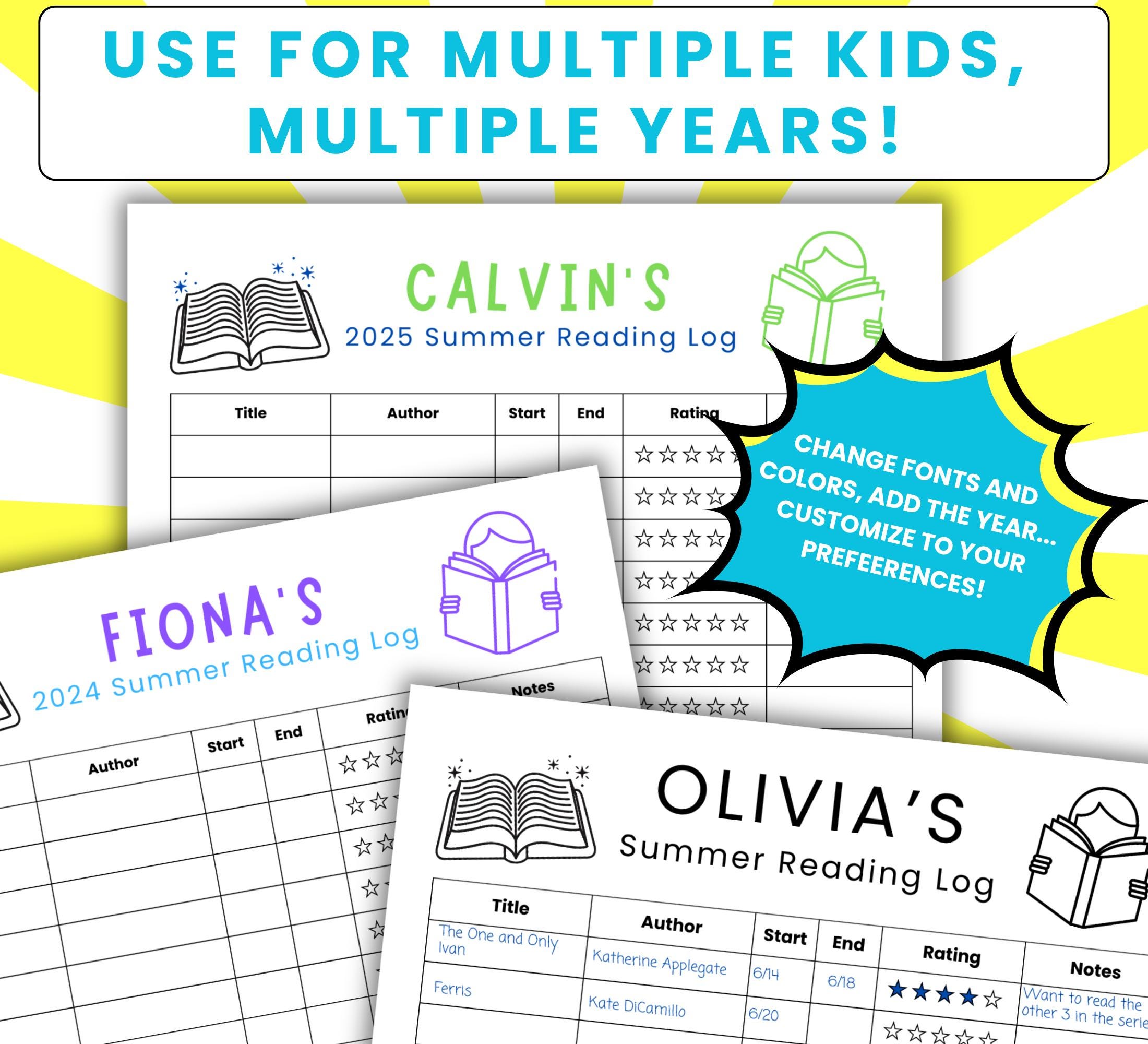 Reading Log for Kids, Summer Reading Log, Summer Reading Tracker, Kids ...