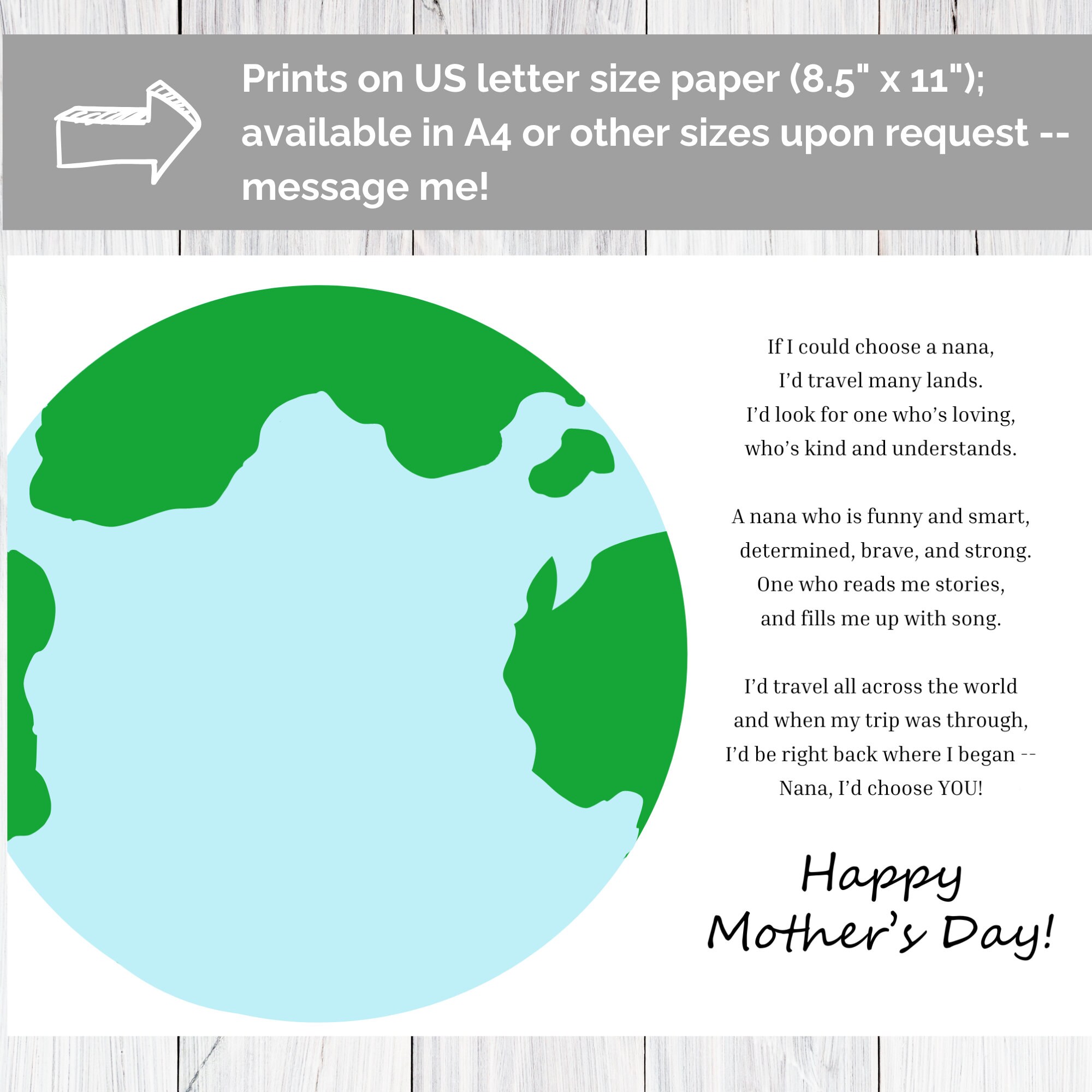 Grandma Mothers Day Poem With World Handprint Craft, Grandma Gift for ...