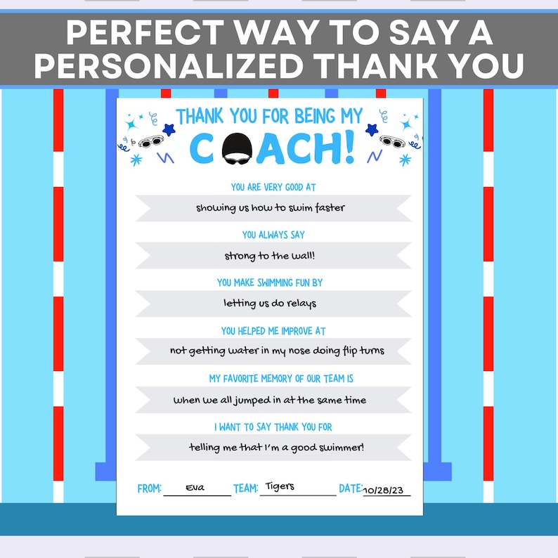 Swim Coach Thank You, Swimming Coach Appreciation, Swim Coach Gift ...