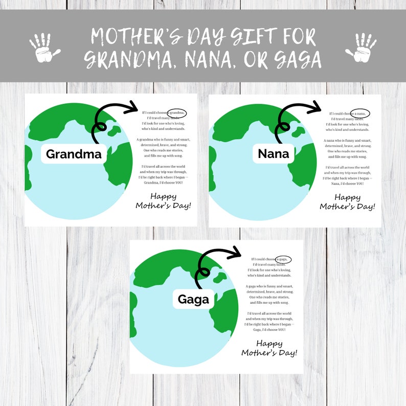 Grandma Mothers Day Poem With World Handprint Craft, Grandma Gift for ...