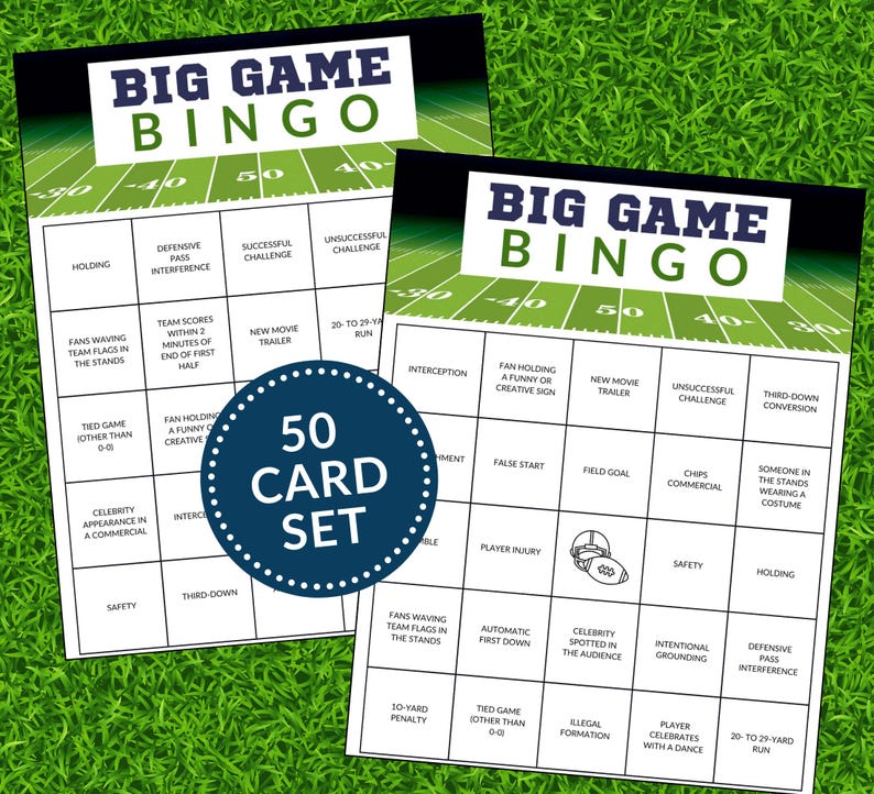 Big Game Bingo Cards, 50 Printable Big Game Bingo Cards, Football Party ...