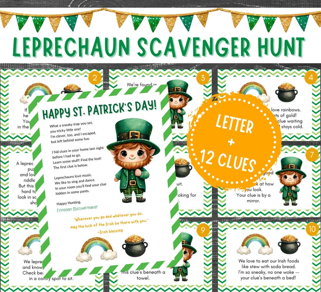 Leprechaun Treasure Hunt, St Patricks Day Scavenger Hunt, Leprechaun ...