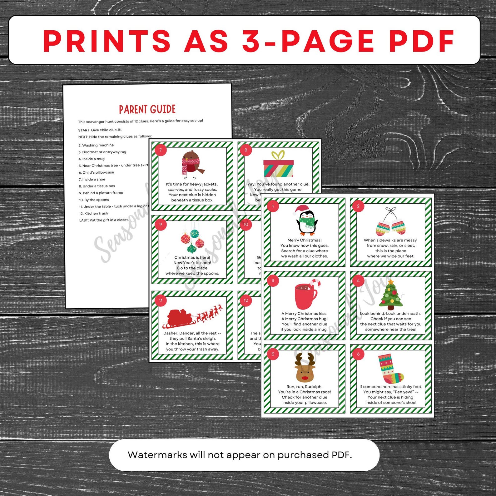 Christmas Scavenger Hunt for Kids, Christmas Treasure Hunt Clues ...