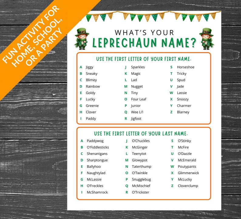 What's Your Leprechaun Name?, Leprechaun Name Game, St. Patrick's Day ...