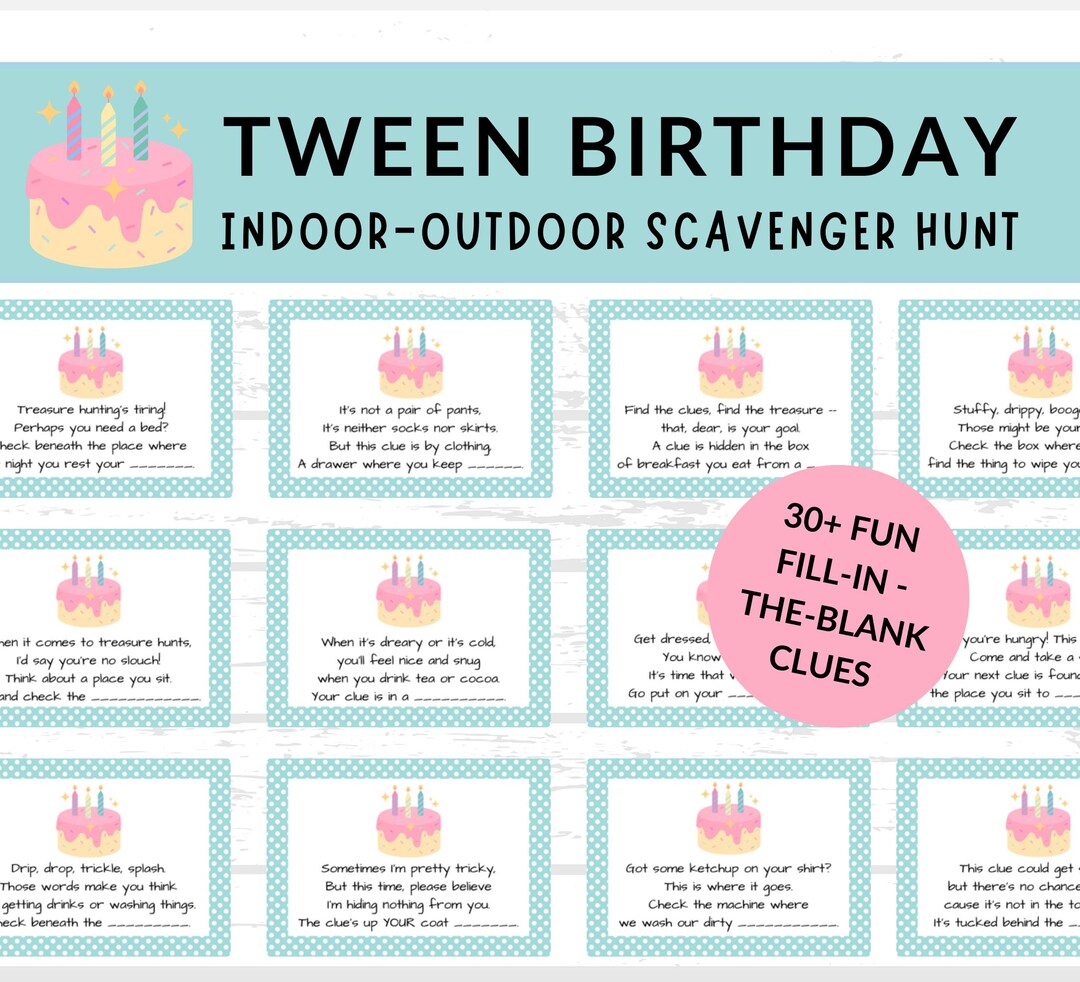 Birthday Scavenger Hunt for Kids, Tween Birthday Scavenger, Scavenger ...