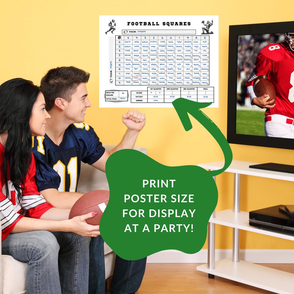 Football Squares Printable, Football Betting Game, 100 Square Football ...