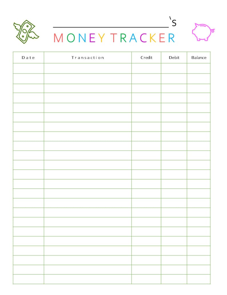 Allowance Tracker Printable, Spending Tracker for Kids, Money ...