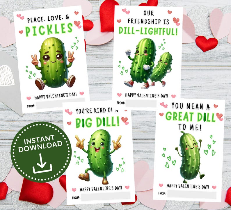 Pickle Valentines, Printable Pickle Valentine Card, Kids Pickle ...