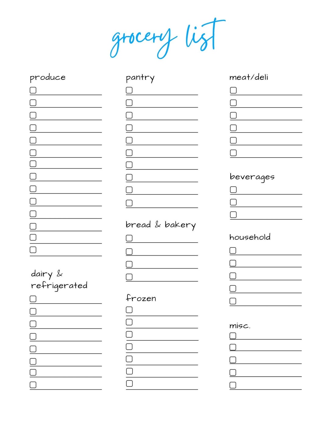 Grocery List Printable, Grocery List Template, Grocery List PDF ...