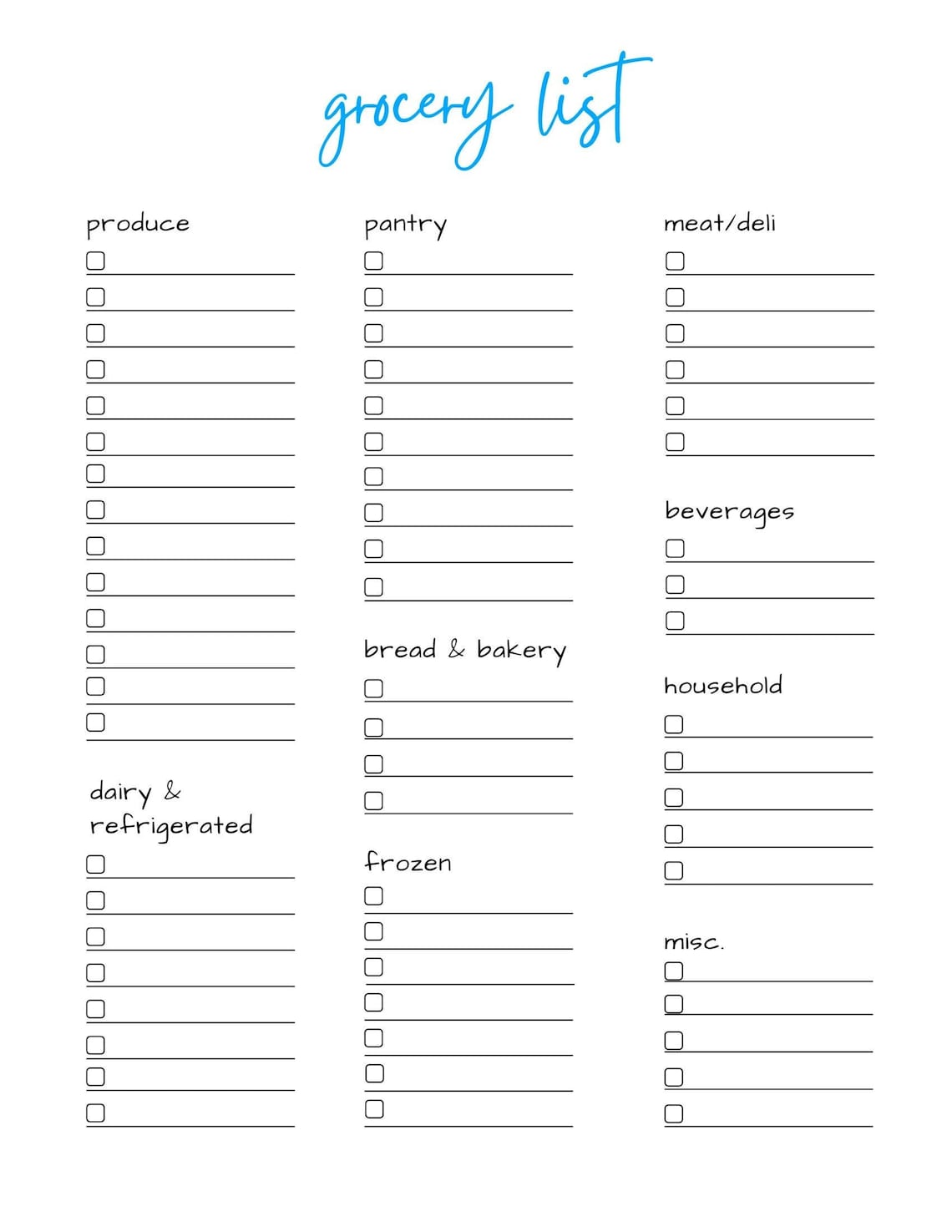 Grocery List Printable, Grocery List Template, Grocery List PDF ...