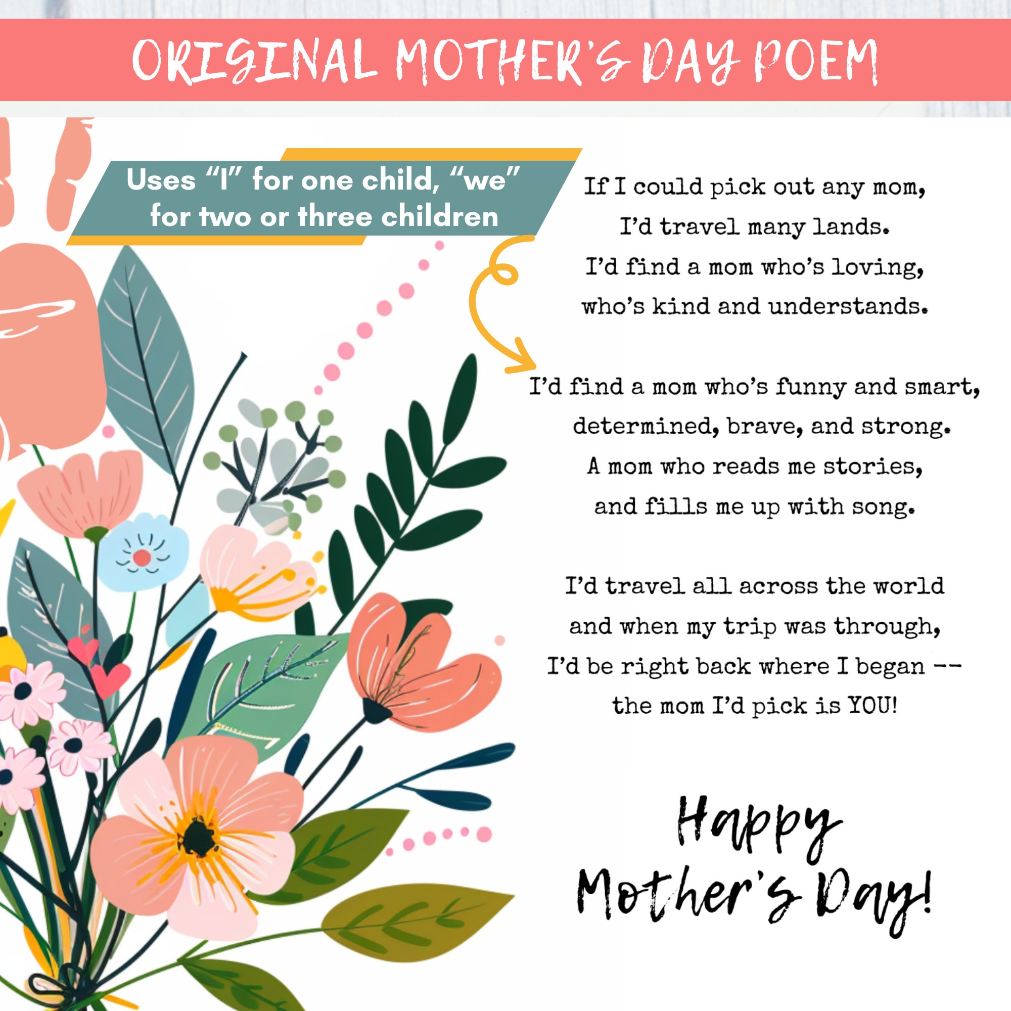 Handprint Mothers Day, Mother's Day Poem With Flower Handprint Craft ...