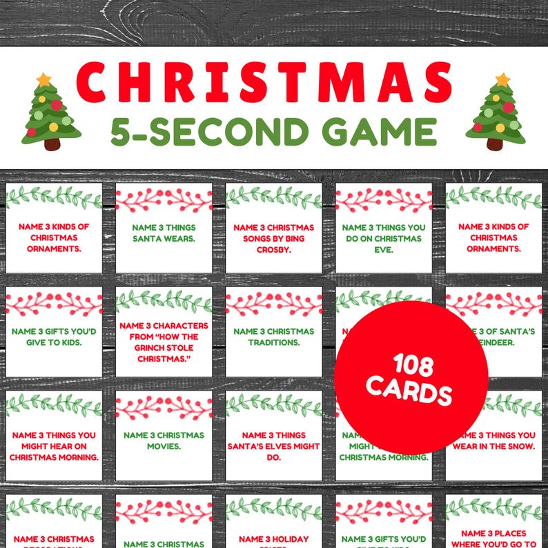 Christmas 5 Second Game | Printable Christmas Game | Christmas Office ...