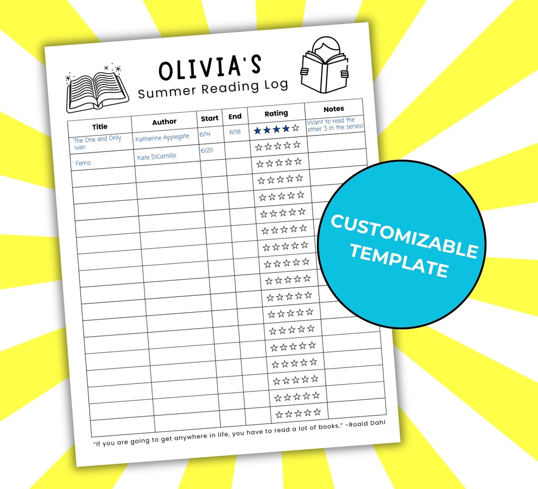 Reading Log for Kids, Summer Reading Log, Summer Reading Tracker, Kids ...