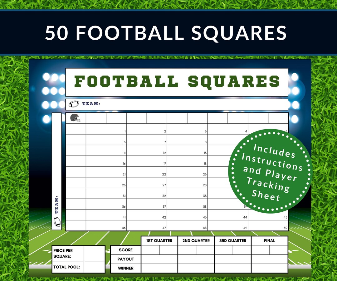 50 Football Squares Game, Football Party Game, Game Day Football ...
